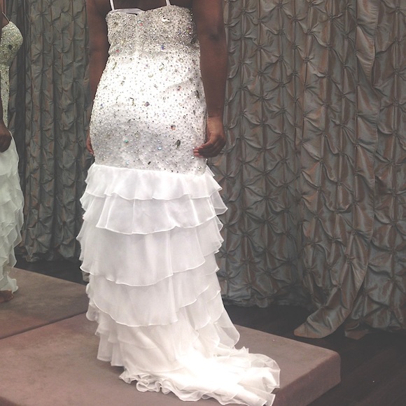 Dresses | White Rhinestone Encrusted Crystal Formal Dress | Poshmark